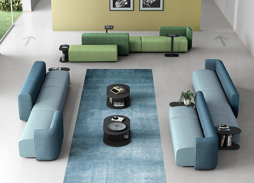 Sofa plus modular pouffes for open-space hall - Leyform