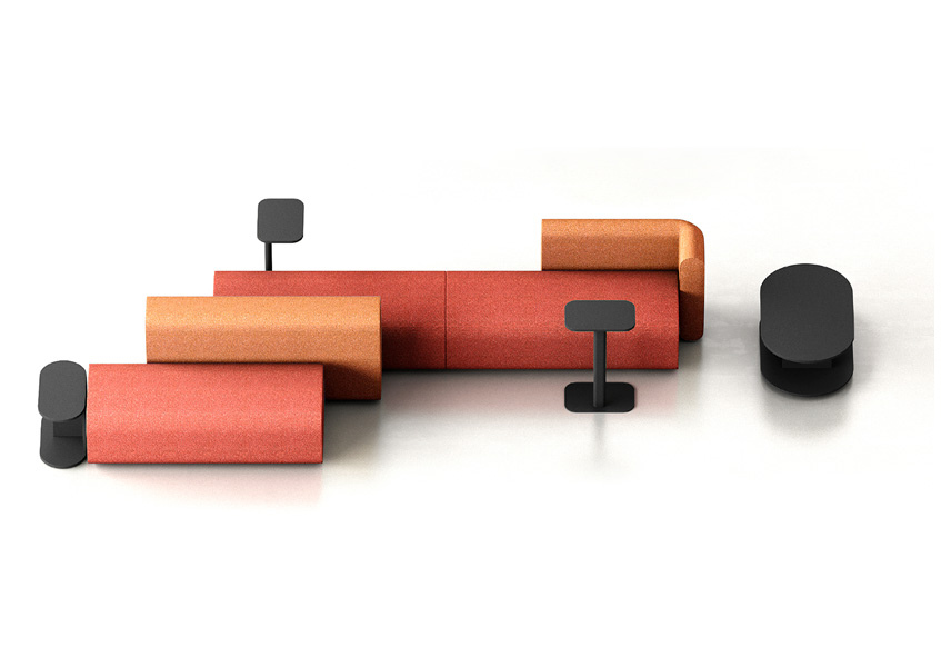 Sofa plus modular pouffes for open-space hall - Leyform